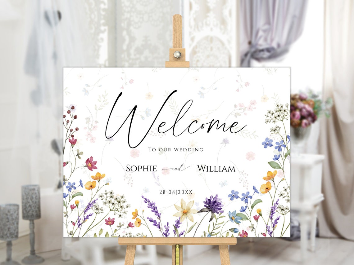 Wildflowers Wedding Welcome Sign Template, Editable, and Printable ...