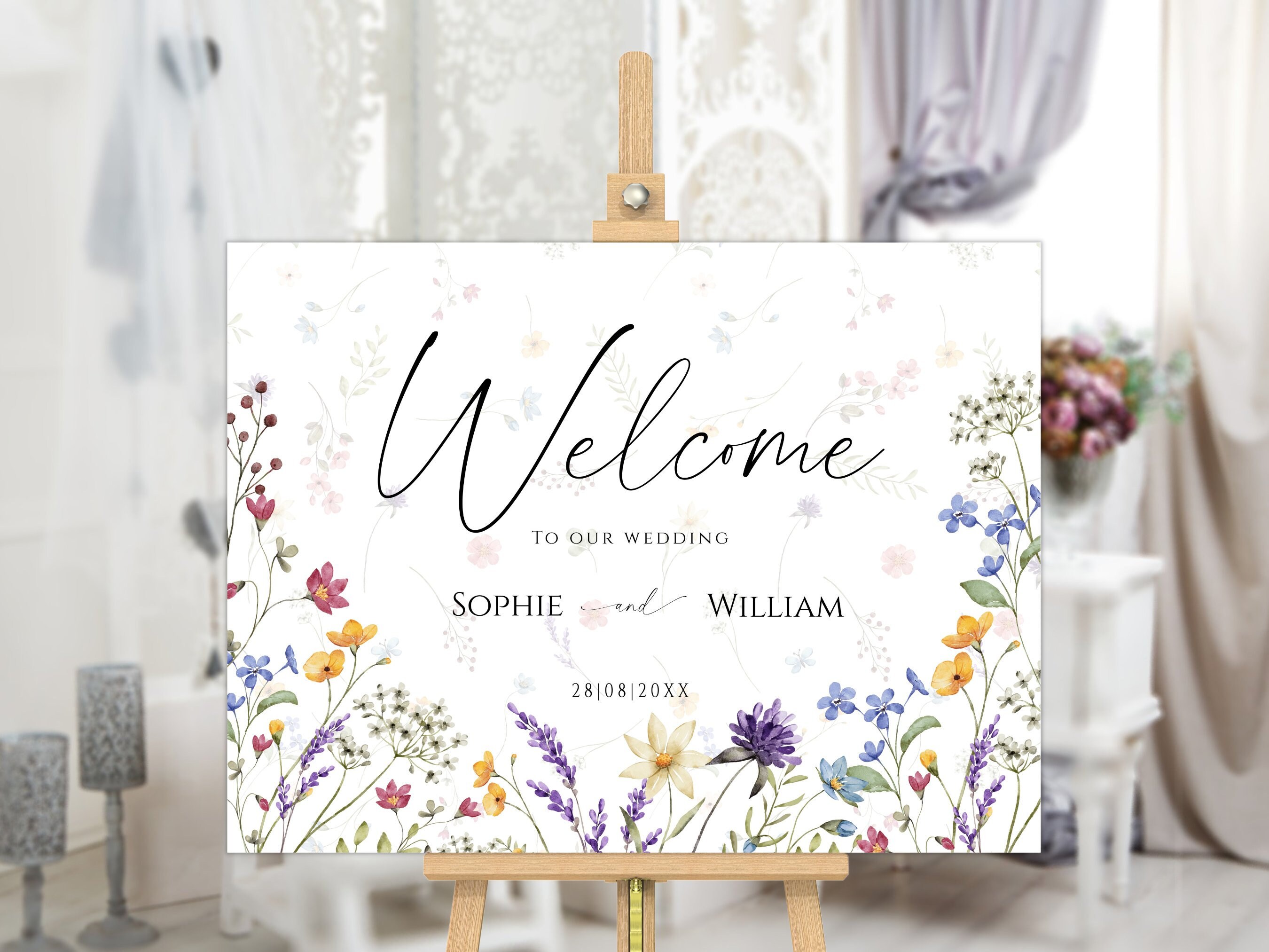 Wildflowers Wedding Welcome Sign Template, Editable, and Printable ...