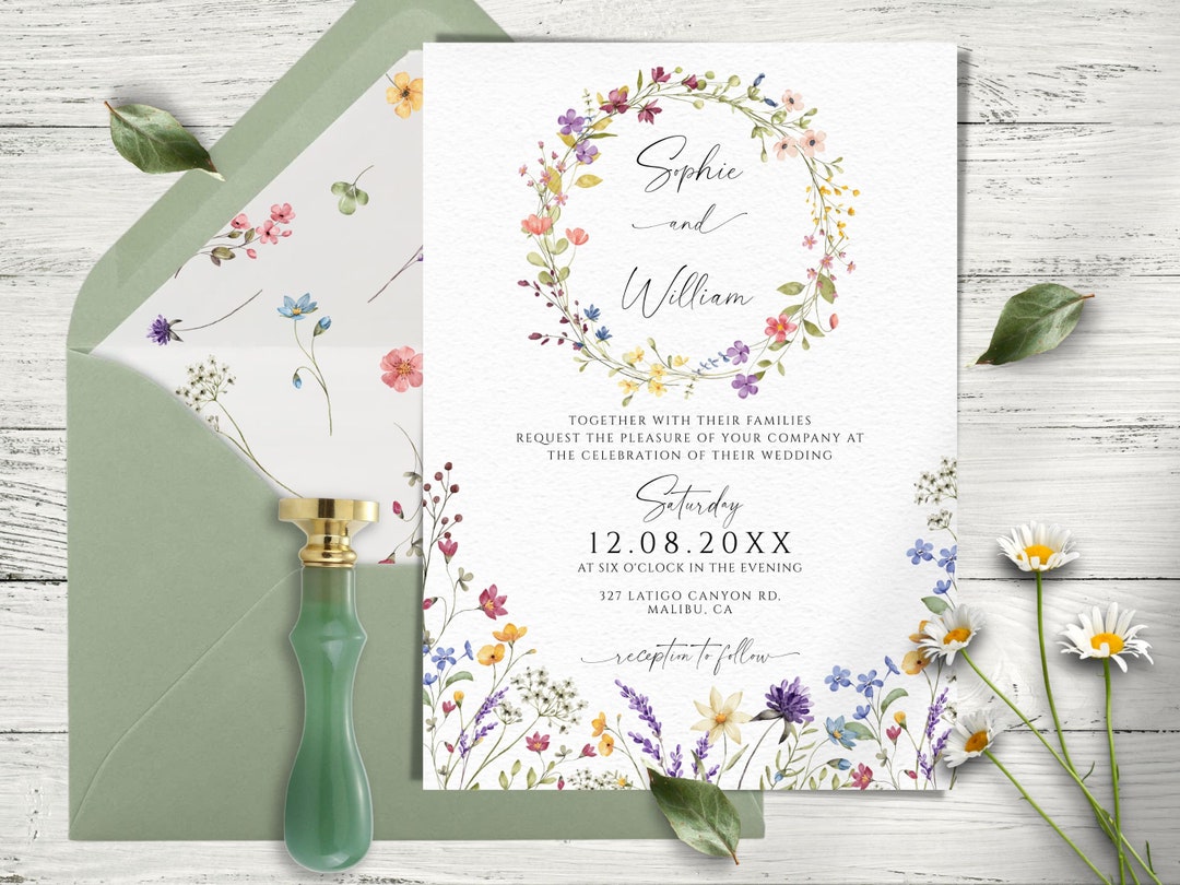 Wildflower Wedding Invitation Template: Printable DIY Invites - Etsy