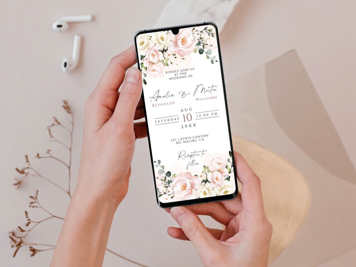 Soft Pink Electronic Wedding Invitation Template, Smartphone Editable ...