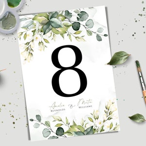 Printable Eucalyptus Wedding Table Number Template, Greenery Wedding ...