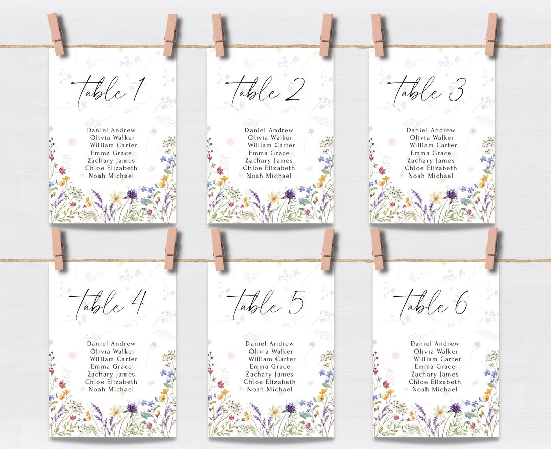 Wildflowers Wedding Seating Chart Template: Editable Printable (digital ...