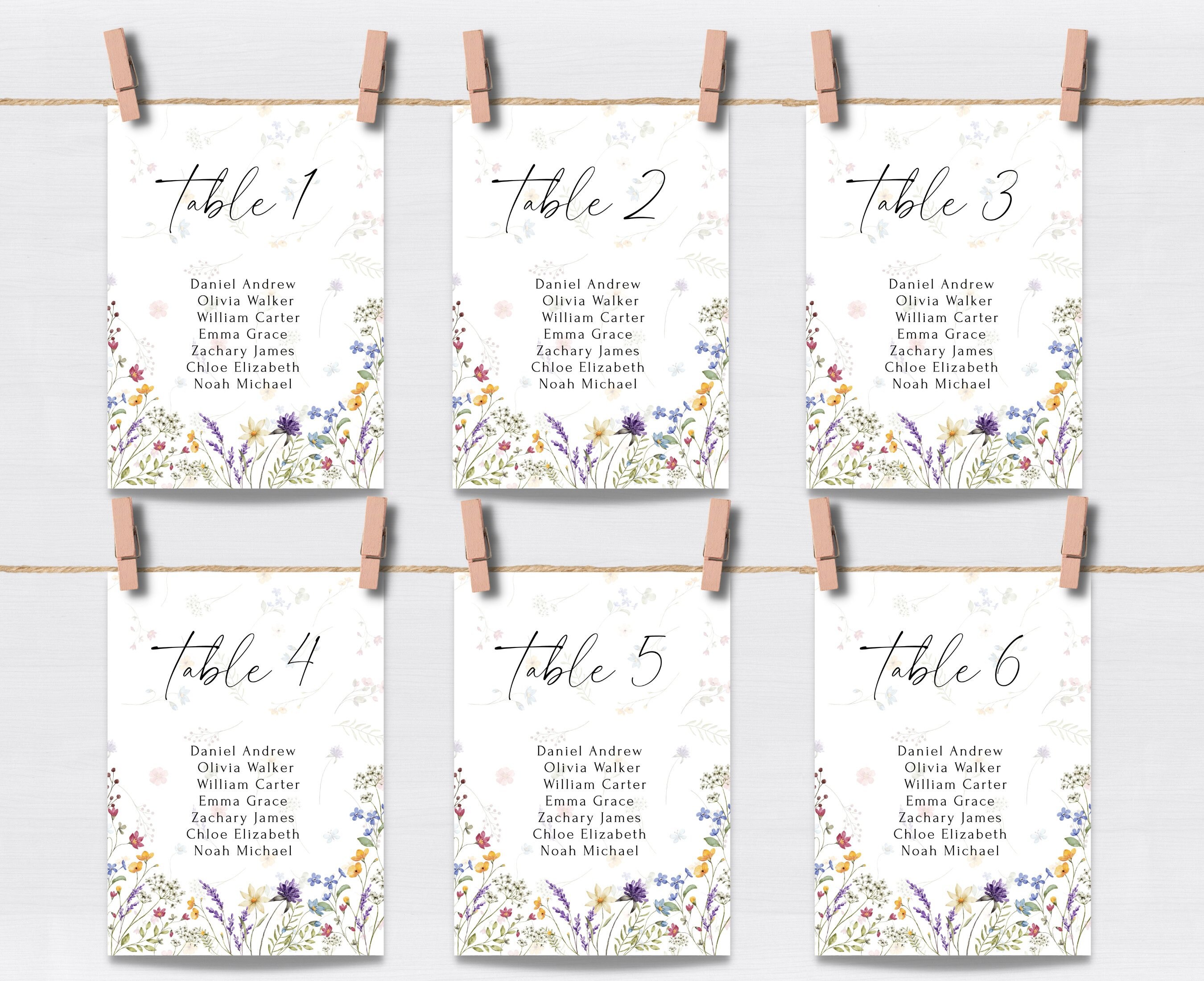 Wildflowers Wedding Seating Chart Template, Editable, and Printable ...