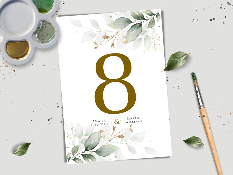 Greenery Wedding Table Number Template: Editable Printable (digital ...