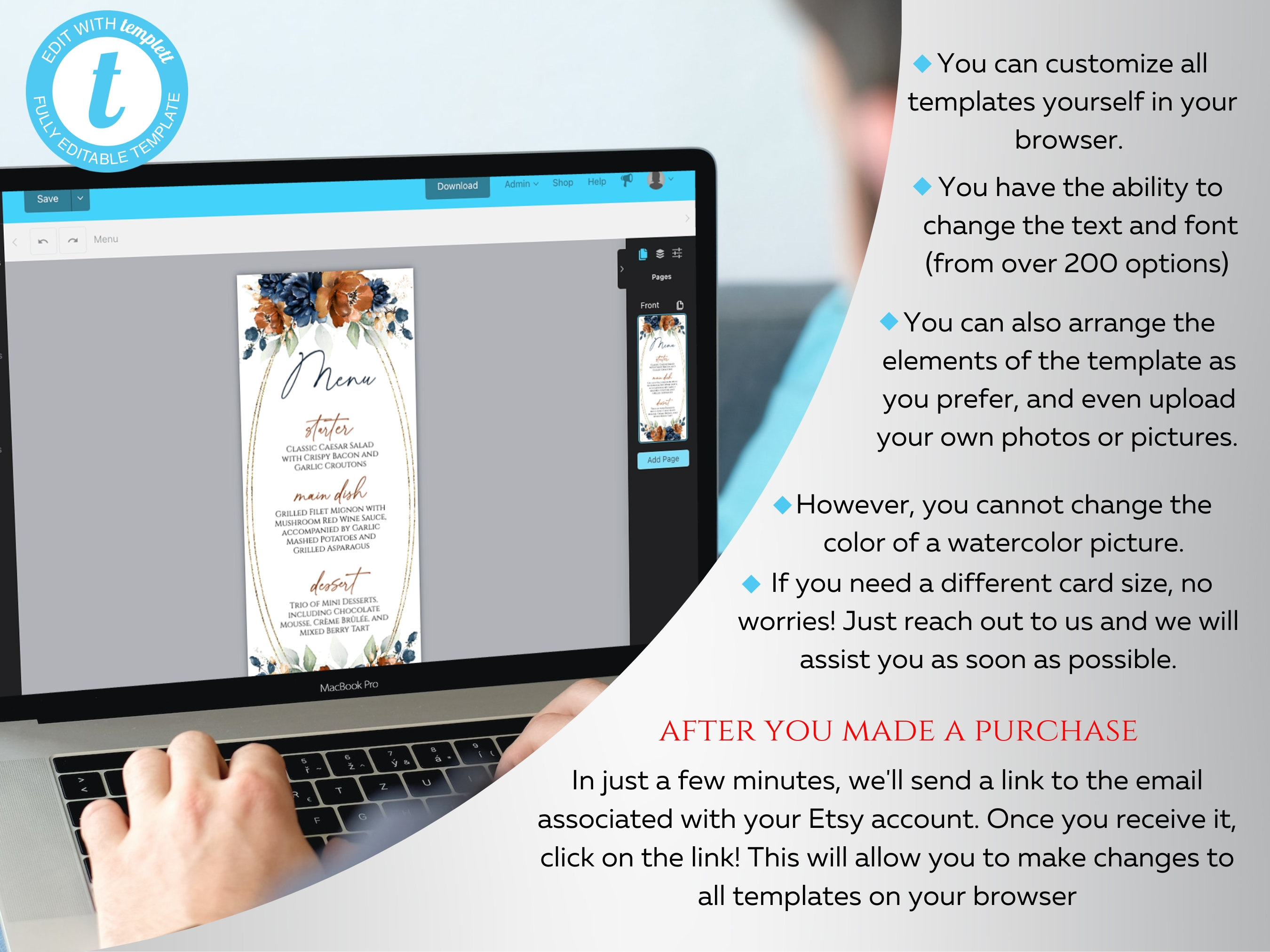 Wedding Menu Template Burnt Orange and Navy Blue Menu - Etsy