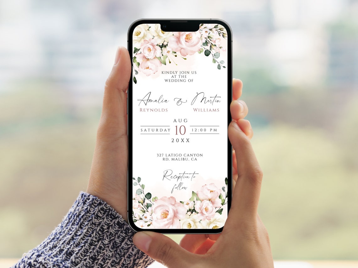 Soft Pink Electronic Wedding Invitation Template, Smartphone Editable ...