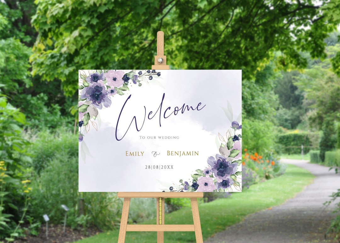 Dusty Purple Wedding Welcome Sign Template, Printable Welcome Sign ...