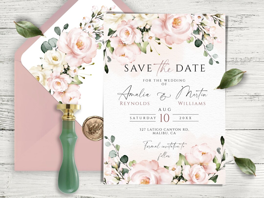 Blush Pink Floral Wedding Save the Date Template (digital) - Etsy