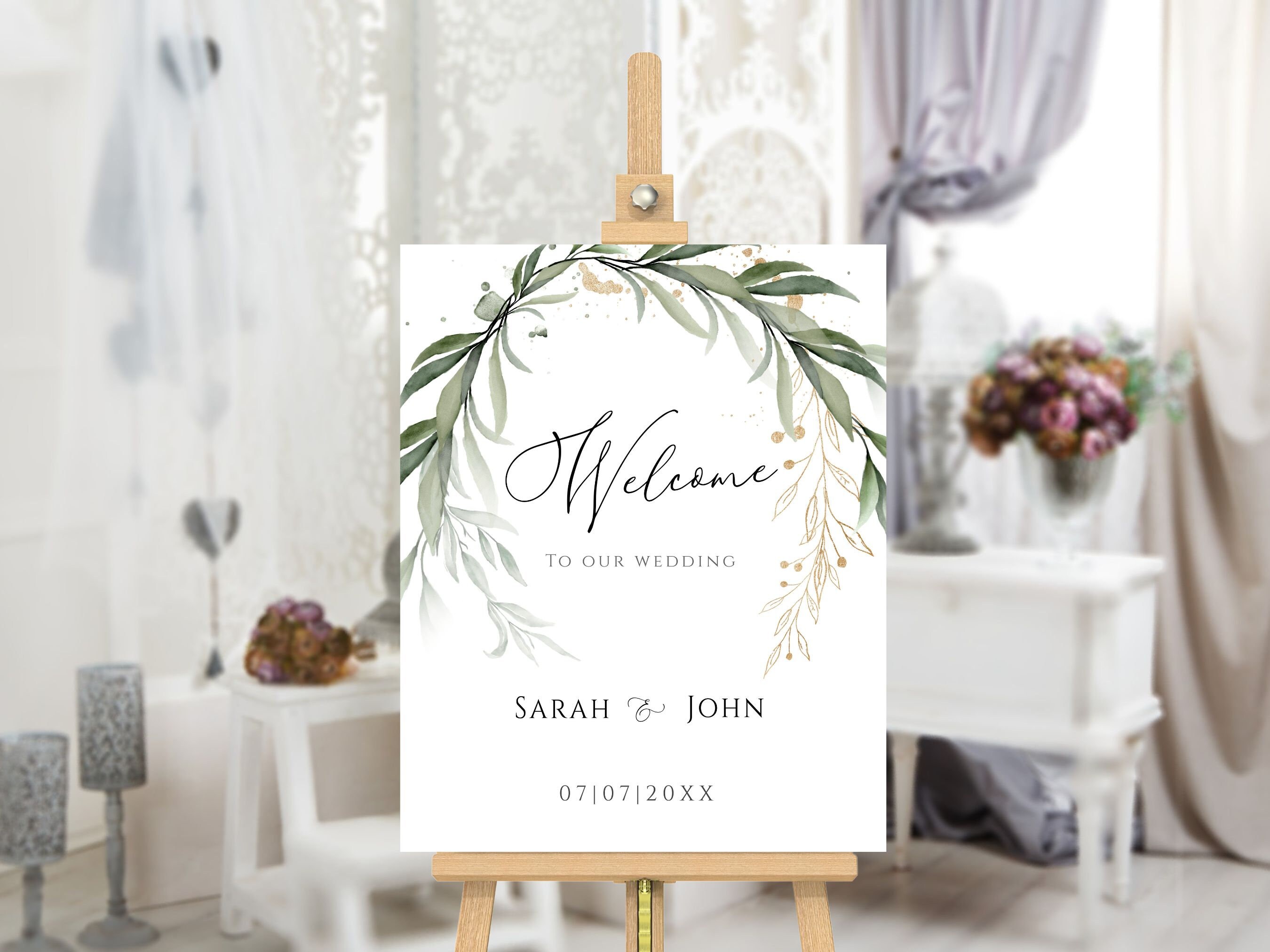 GREENERY Editable Welcome Sign Template, Greenery, and Gold Welcome ...