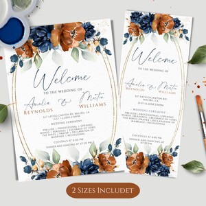 Burnt Orange Navy Wedding Program Template: DIY Printable (editable) - Etsy