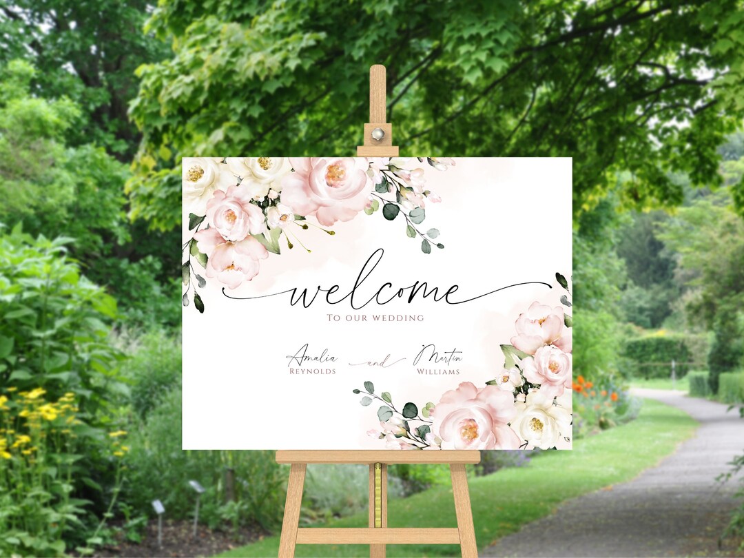 Blush Pink Floral Wedding Welcome Sign: Editable Template (digital ...