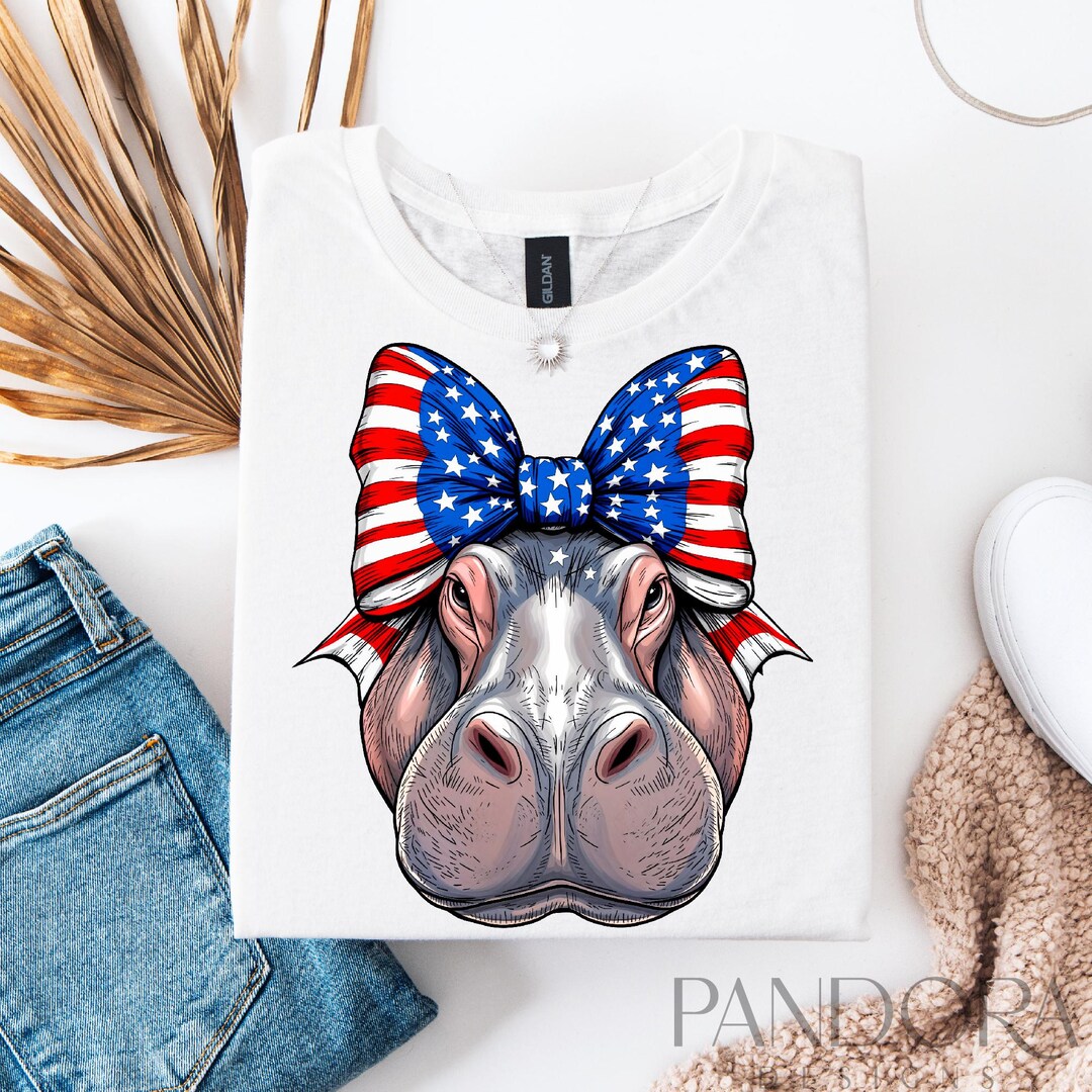 Patriotic Hippo Png, Fourth of July Png, Red White Blue Png, Funny July ...