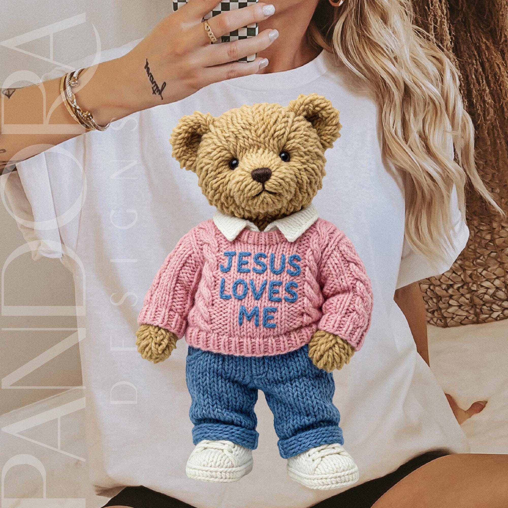 Jesus Loves Me Png, Crochet Teddy Bear Png, Christian Yarn Bear Design ...