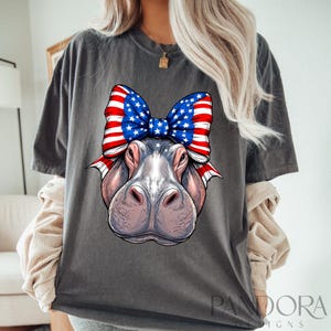 Patriotic Hippo Png, Fourth of July Png, Red White Blue Png, Funny July ...