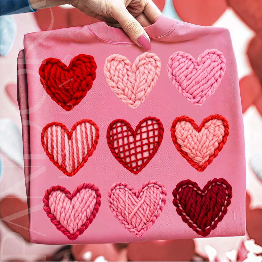 Yarn Valentine Hearts PNG, Yarn Texture Heart Set for Sublimation, Cute ...