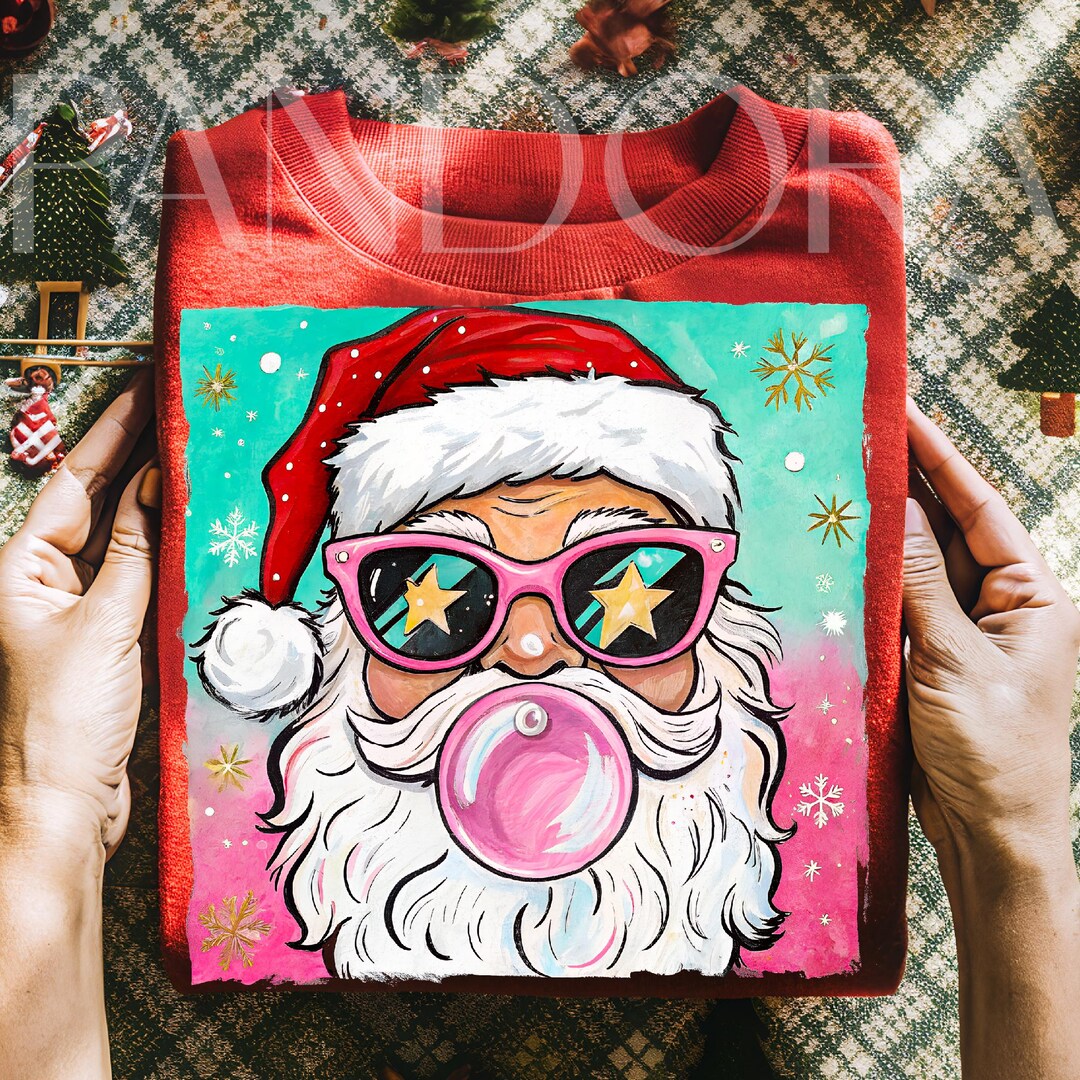 Retro Bubblegum Santa Png, Funny Santa With Sunglasses Christmas Design ...