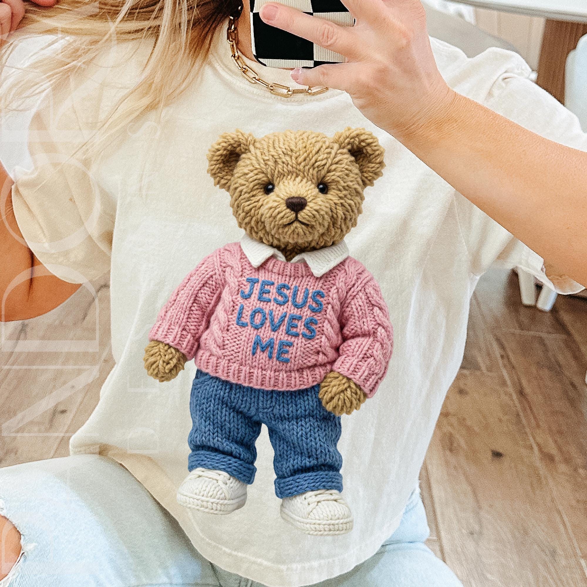 Jesus Loves Me Png, Crochet Teddy Bear Png, Christian Yarn Bear Design ...