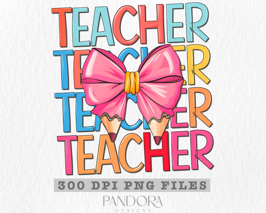 Teacher PNG, Cute Teacher Design With Bow, School Decor, Classroom Art ...
