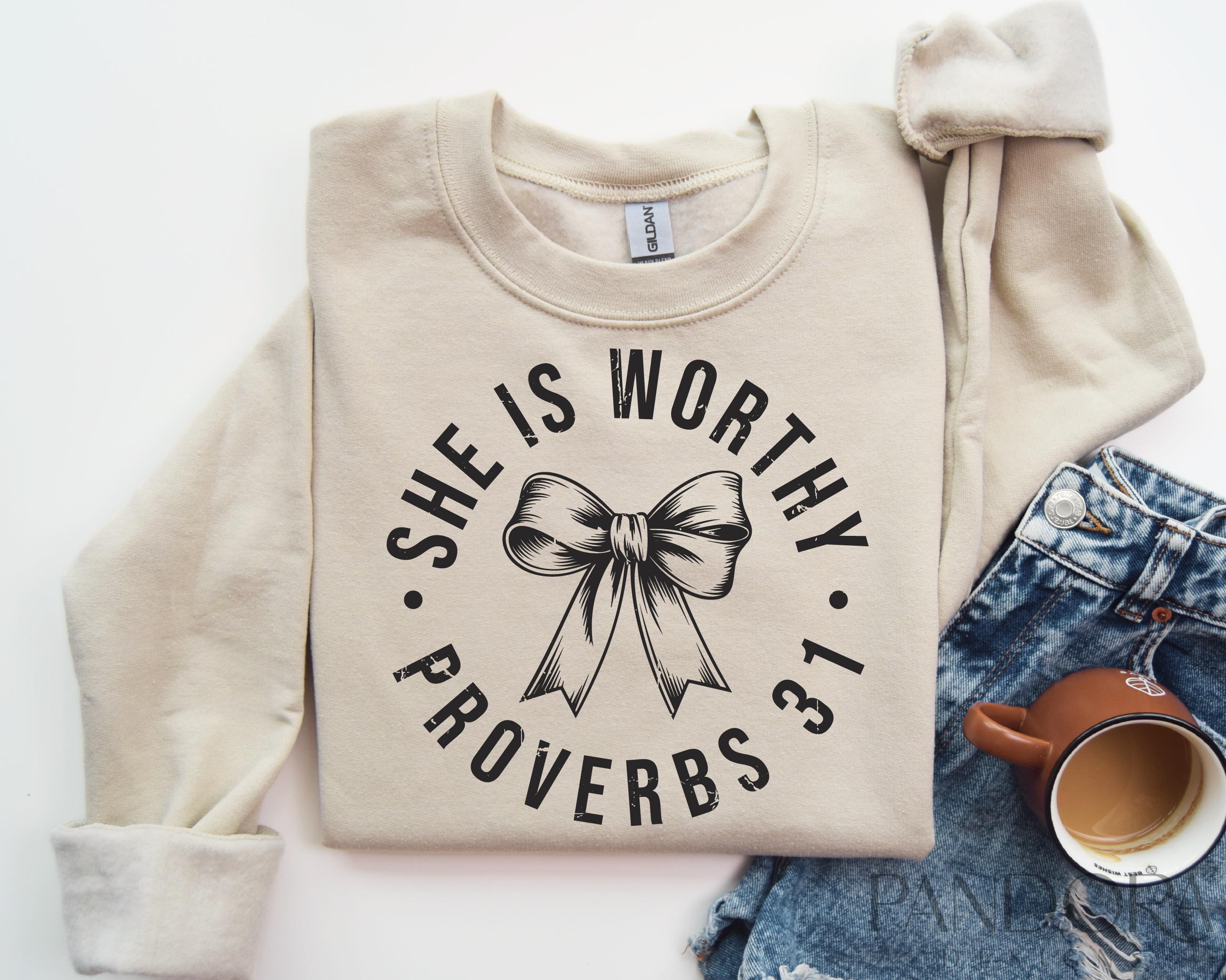 She is Worthy Bow Svg Png, Christian Bow Svg, Bible Verse Svg, Girly ...
