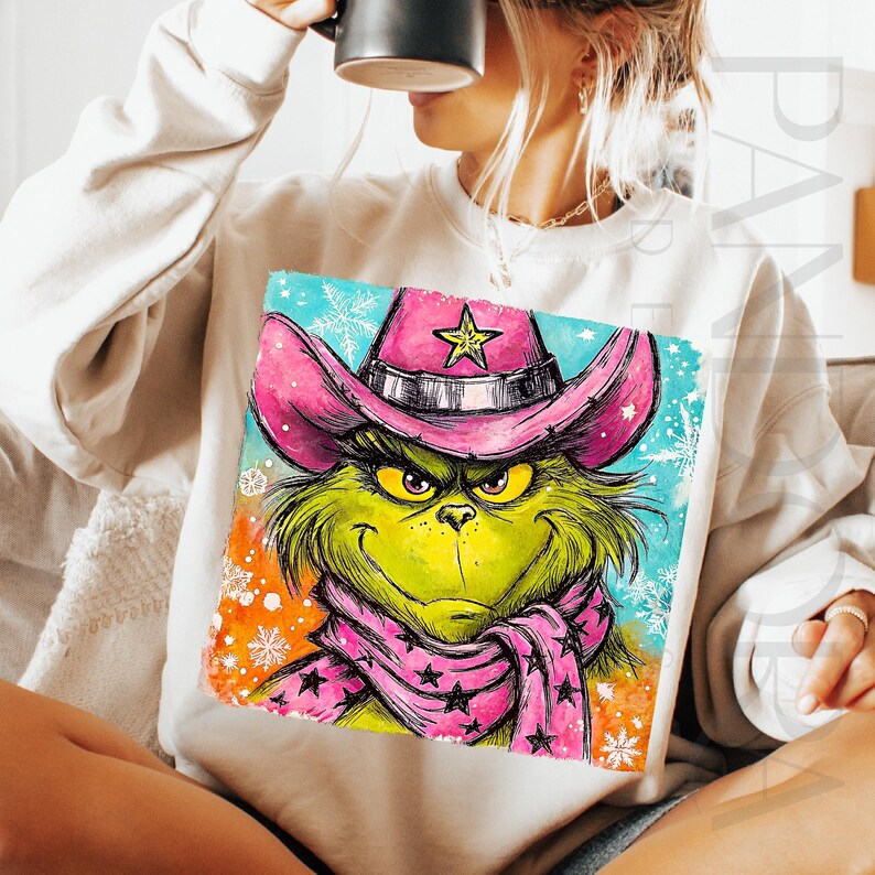 Cowgirl Christmas Grinch Png, Western Pink Green Holiday Sublimation ...