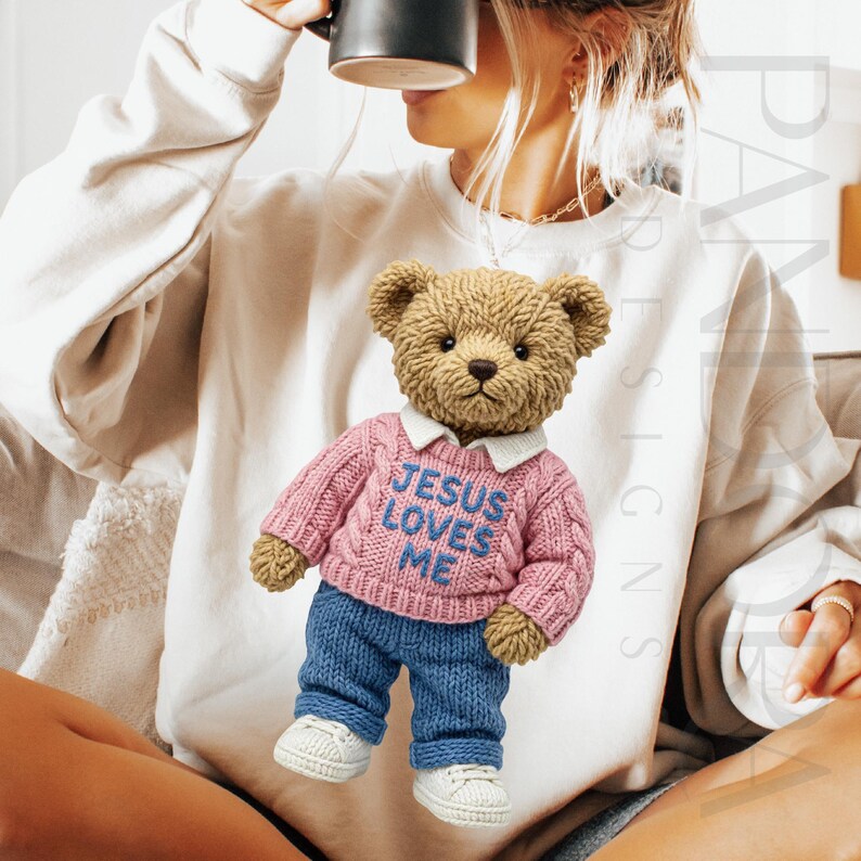 Jesus Loves Me Png, Crochet Teddy Bear Png, Christian Yarn Bear Design ...