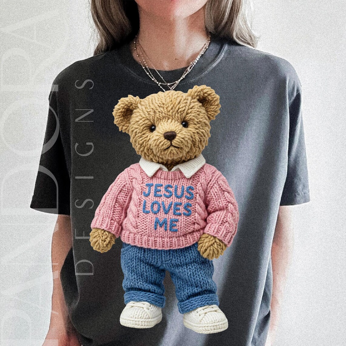 Jesus Loves Me Png, Crochet Teddy Bear Png, Christian Yarn Bear Design ...