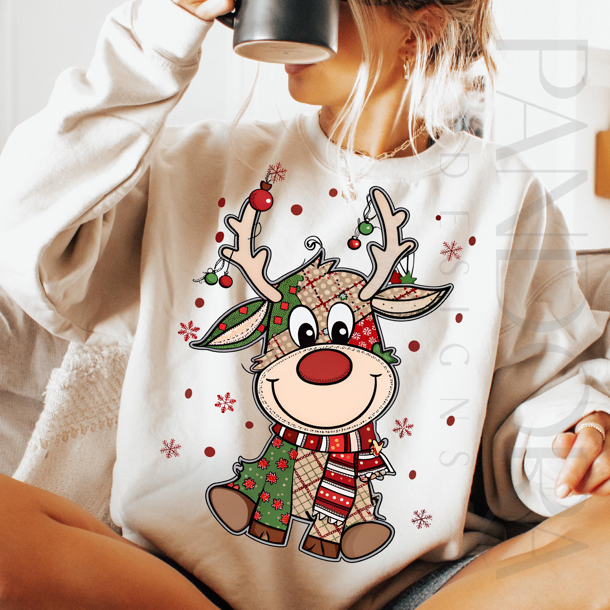 Patchwork Christmas Reindeer Png, Cute Holiday Reindeer Png, Girly ...