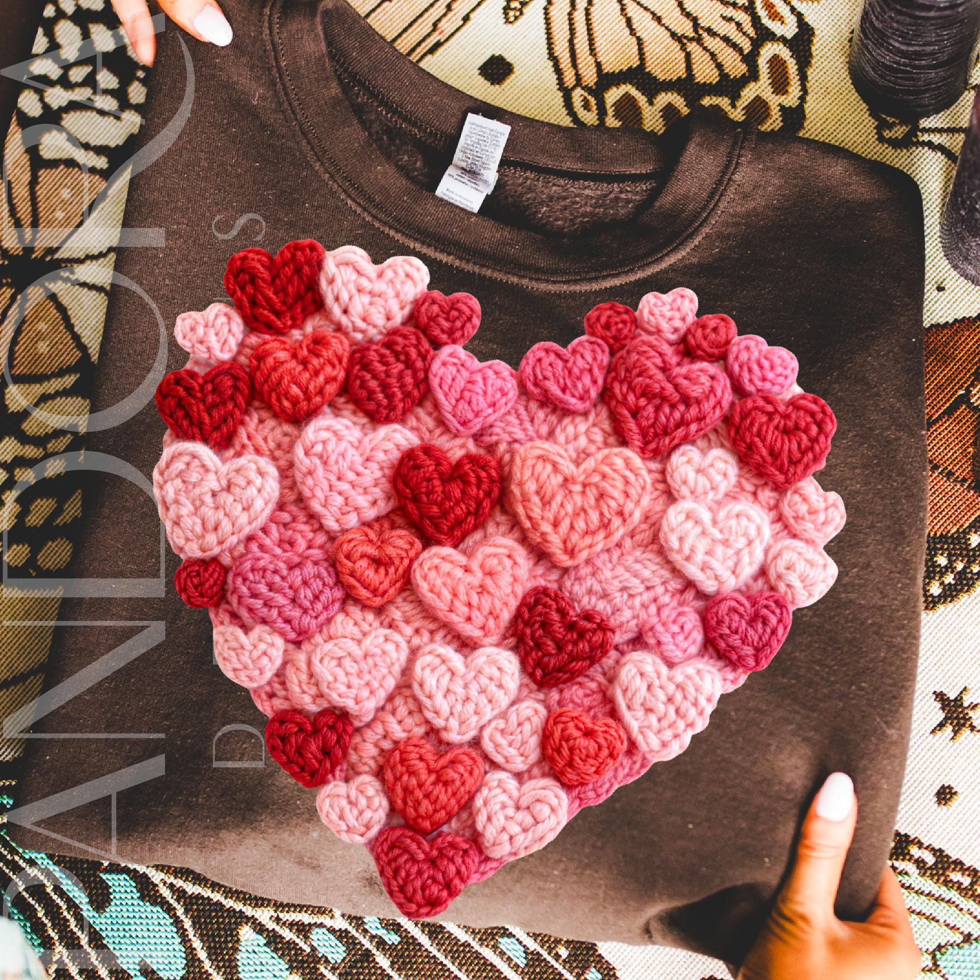 Yarn Hearts and Bows Png, Yarn Texture Valentine Grid Design, Cute ...