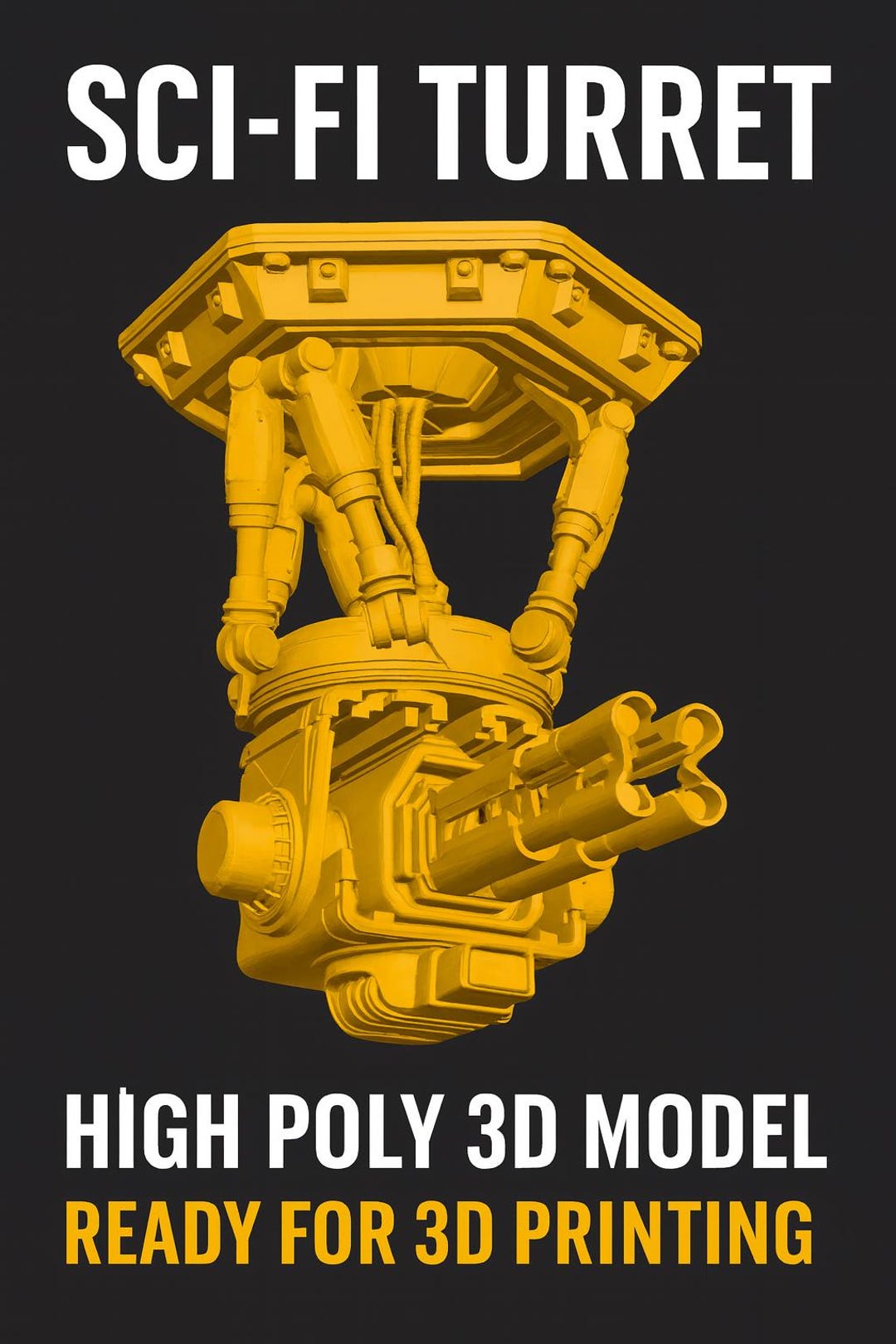 High Poly Sci-fi Turret Gun – 3D Model With Base Texture (STL, OBJ, FBX ...