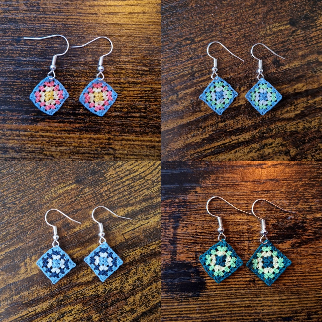 Custom-made Micro Granny Square Crochet Earrings - Etsy