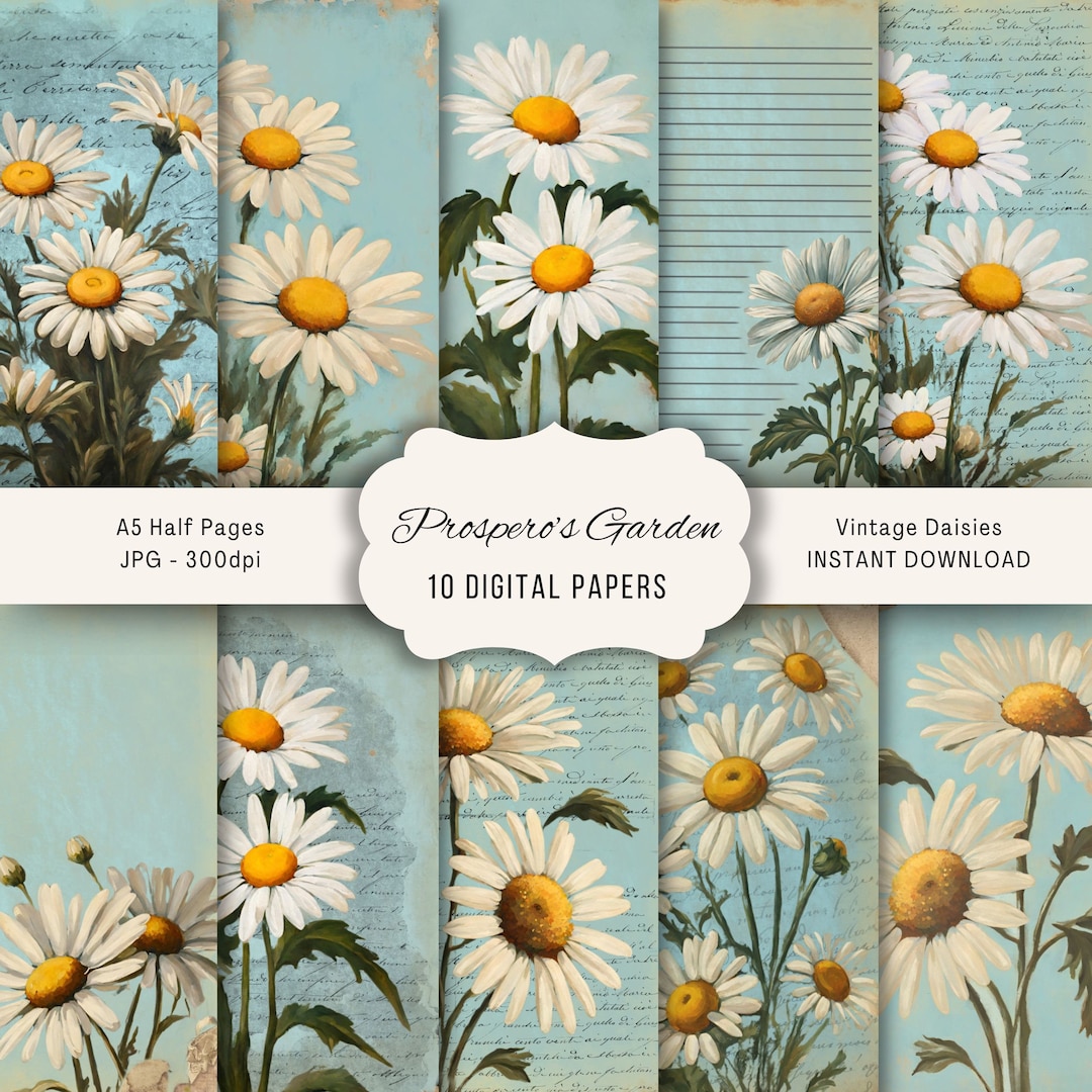Daisies Junk Journal Pages, Daisy Images for Crafting, Floral Digital ...