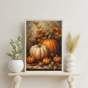 Pumpkins Print, Vintage Style Printable Autumnal or Fall Wall Art ...