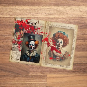 Creepy Clown Half Papers, Evil Horror Clown Vintage Style Junk Journal ...