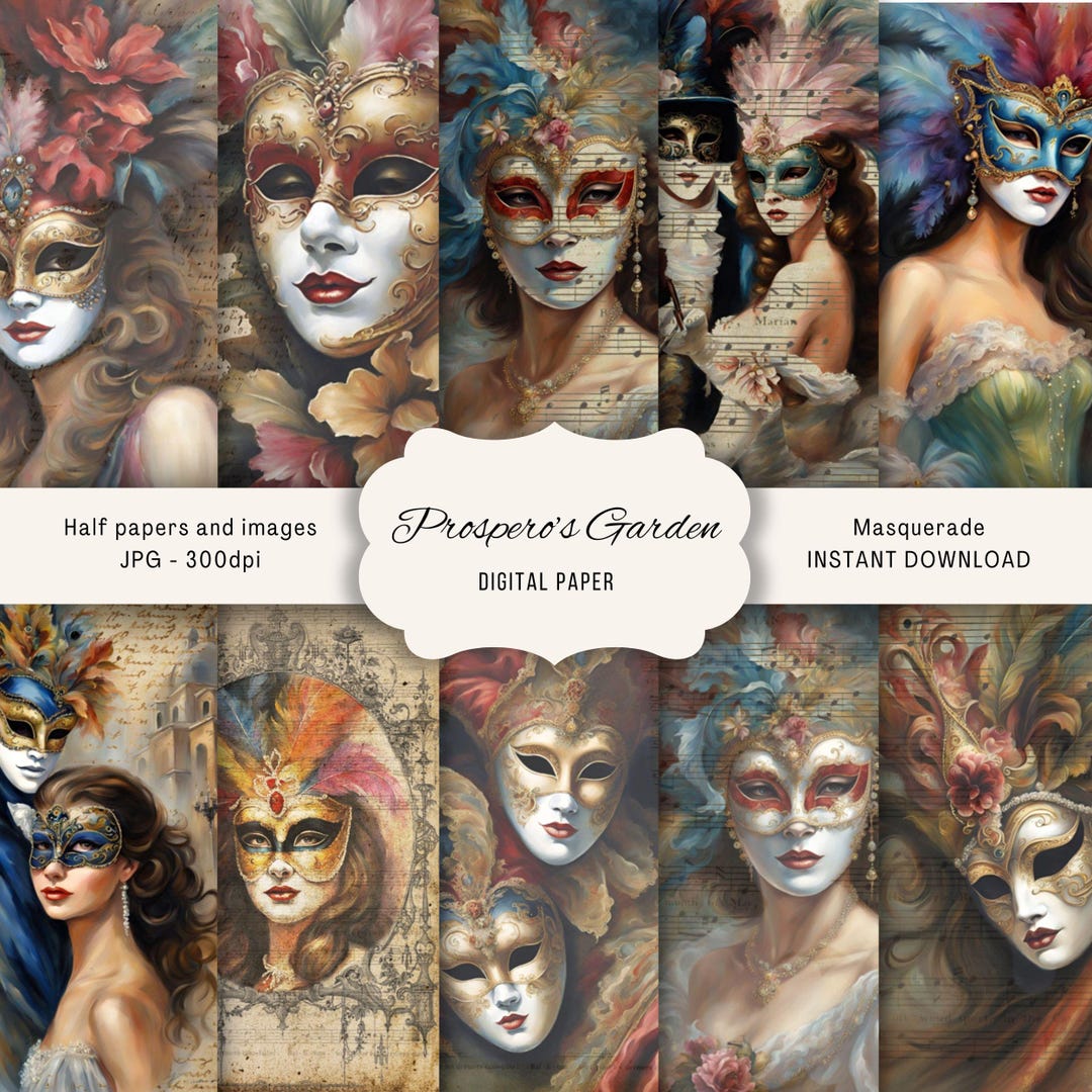 Masquerade Ball Junk Journal Half Papers, Carnival Inspired Digital ...