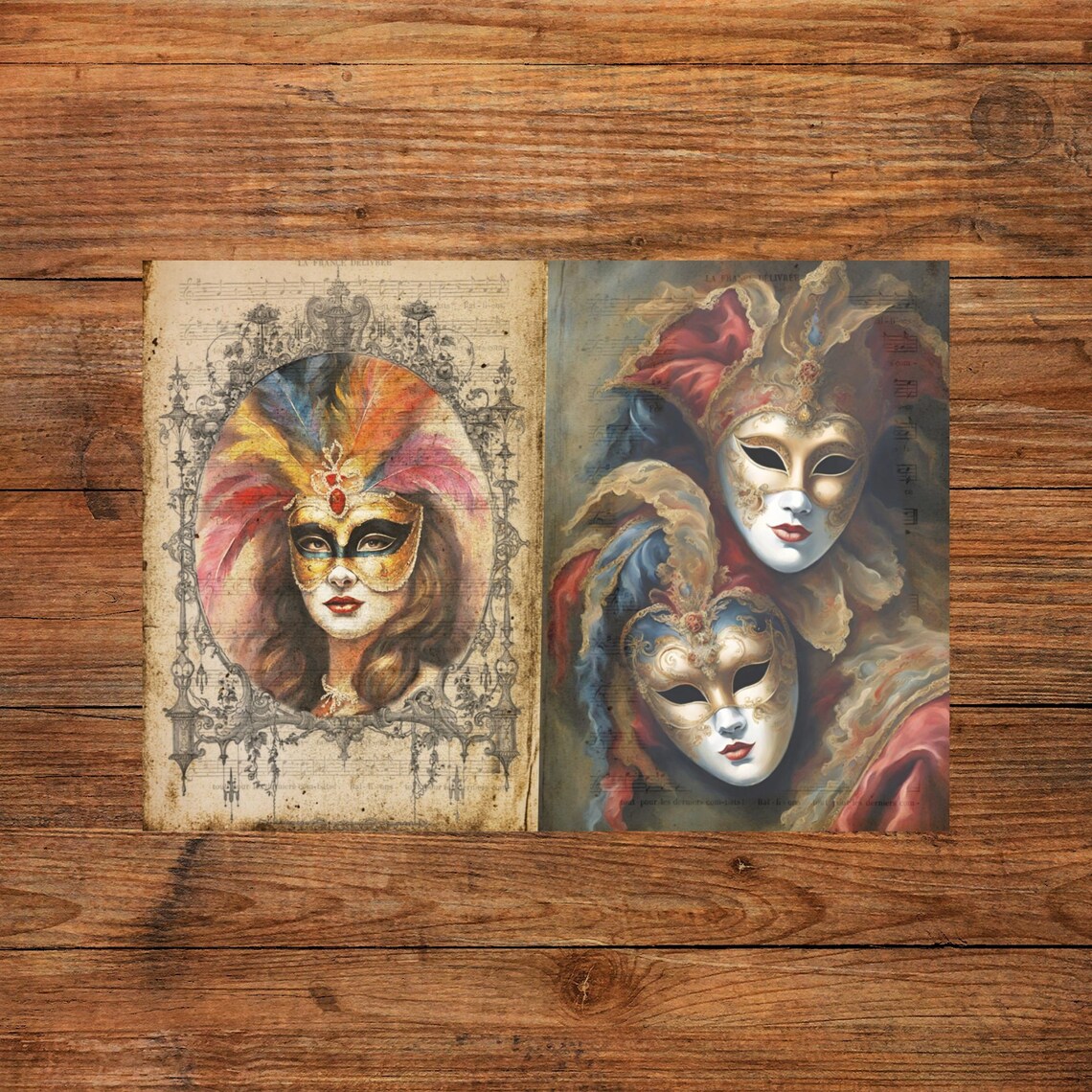 Masquerade Ball Junk Journal Half Papers, Carnival Inspired Digital ...