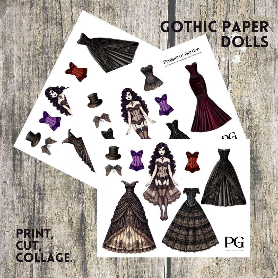 Victorian Gothic Paper Dolls, Vintage Fussy Cut Figures to Dress ...