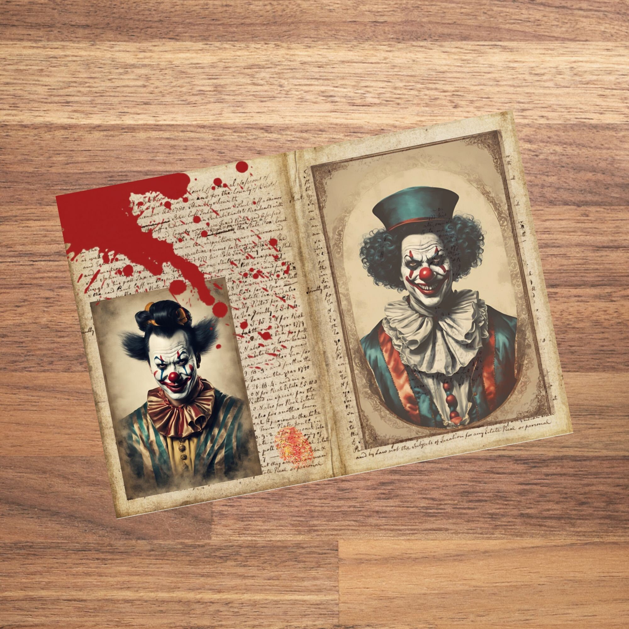 Creepy Clown Half Papers, Evil Horror Clown Vintage Style Junk Journal ...