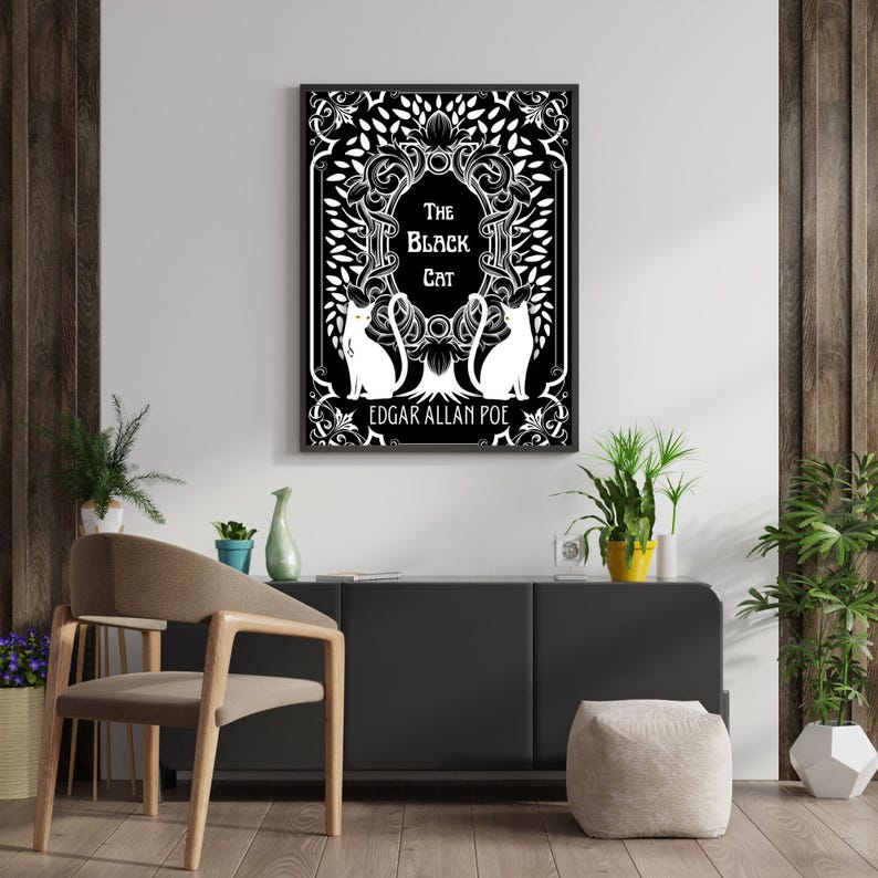 The Black Cat Book Cover Art Print: Edgar Allan Poe Gothic Decor ...