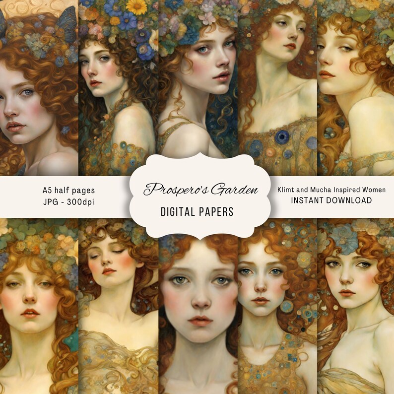 Klimt Digital Paper, Klimt and Mucha Inspired Junk Journal Digis Kit ...