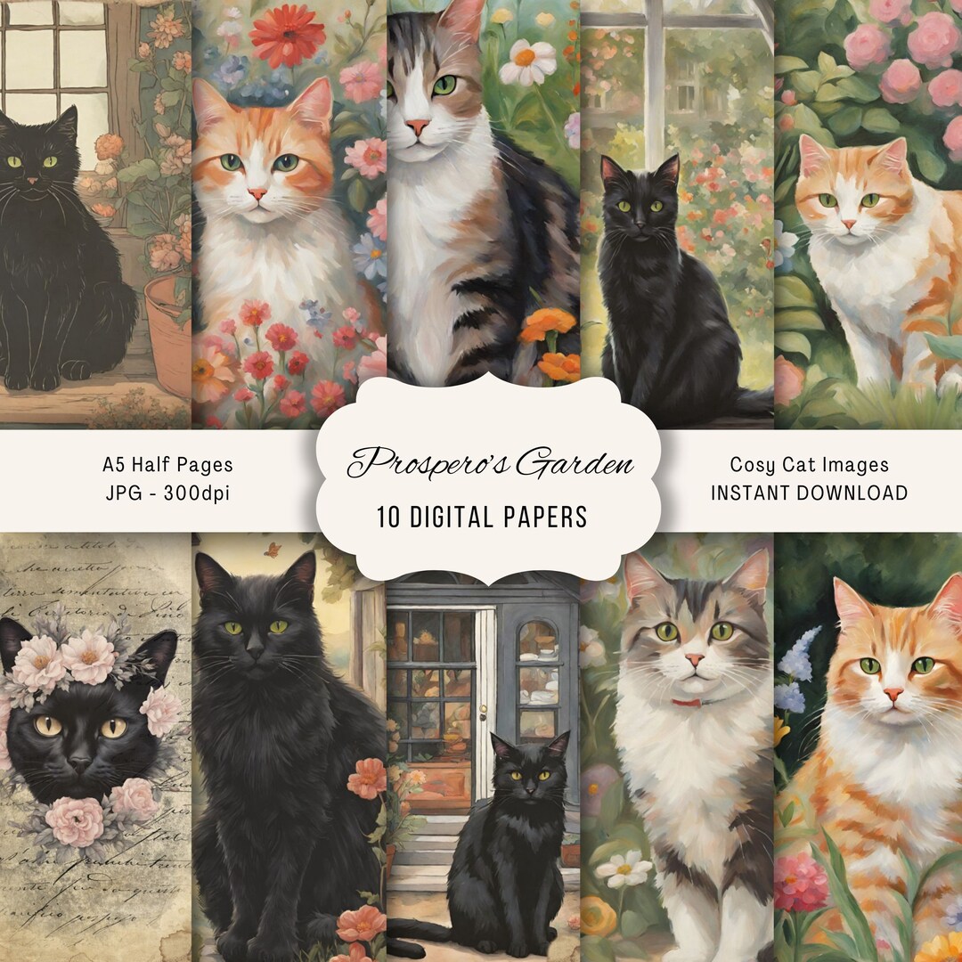 Cat Junk Journal Page, Cat Images for Crafting, Digital Scrapbooking ...