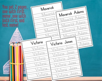 Personalized Name Writing Worksheet for Preschool and Kindergarten - Etsy