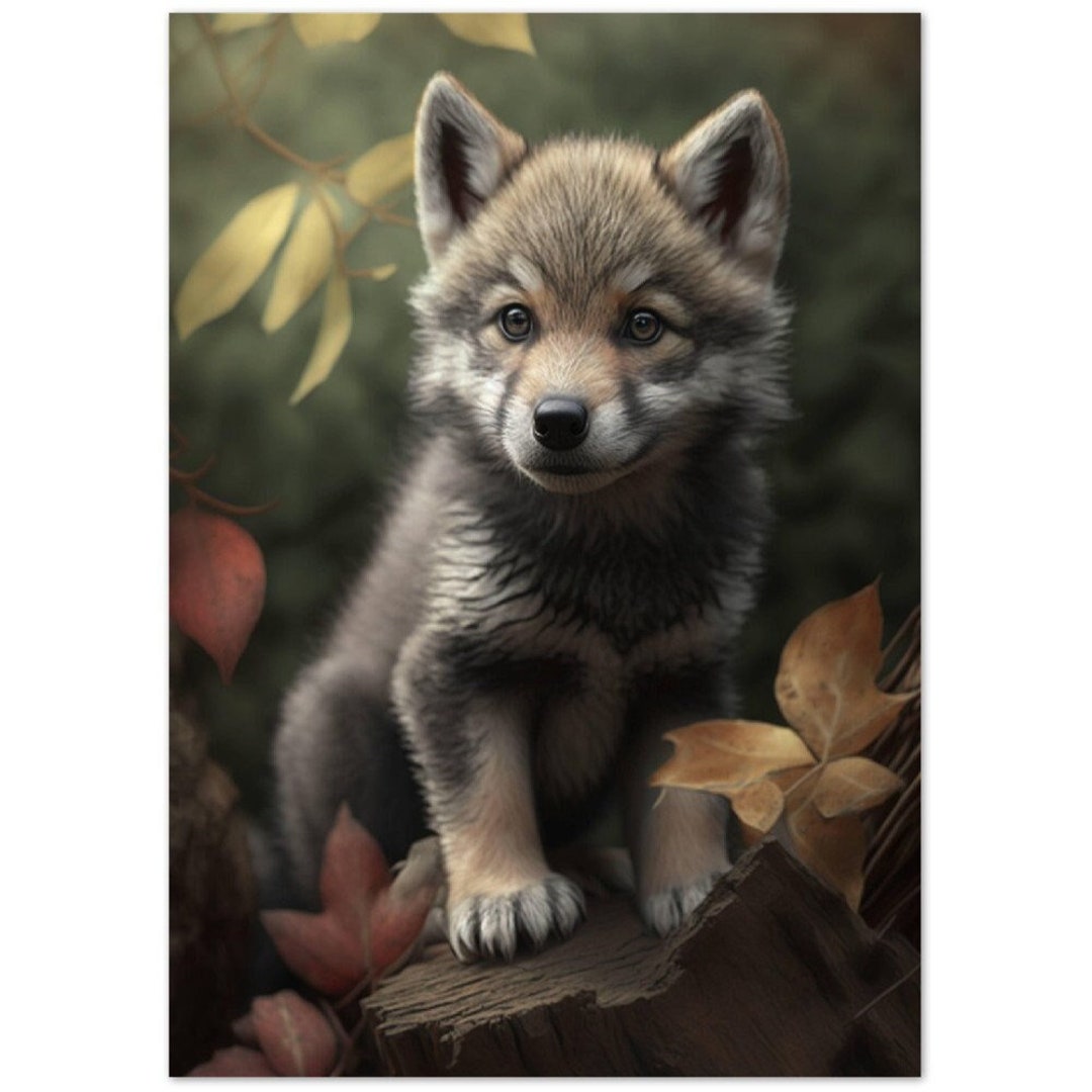 Cute Wolf, Animal Poster, Wall Deco, Cubs, Adorable and Realistic ...