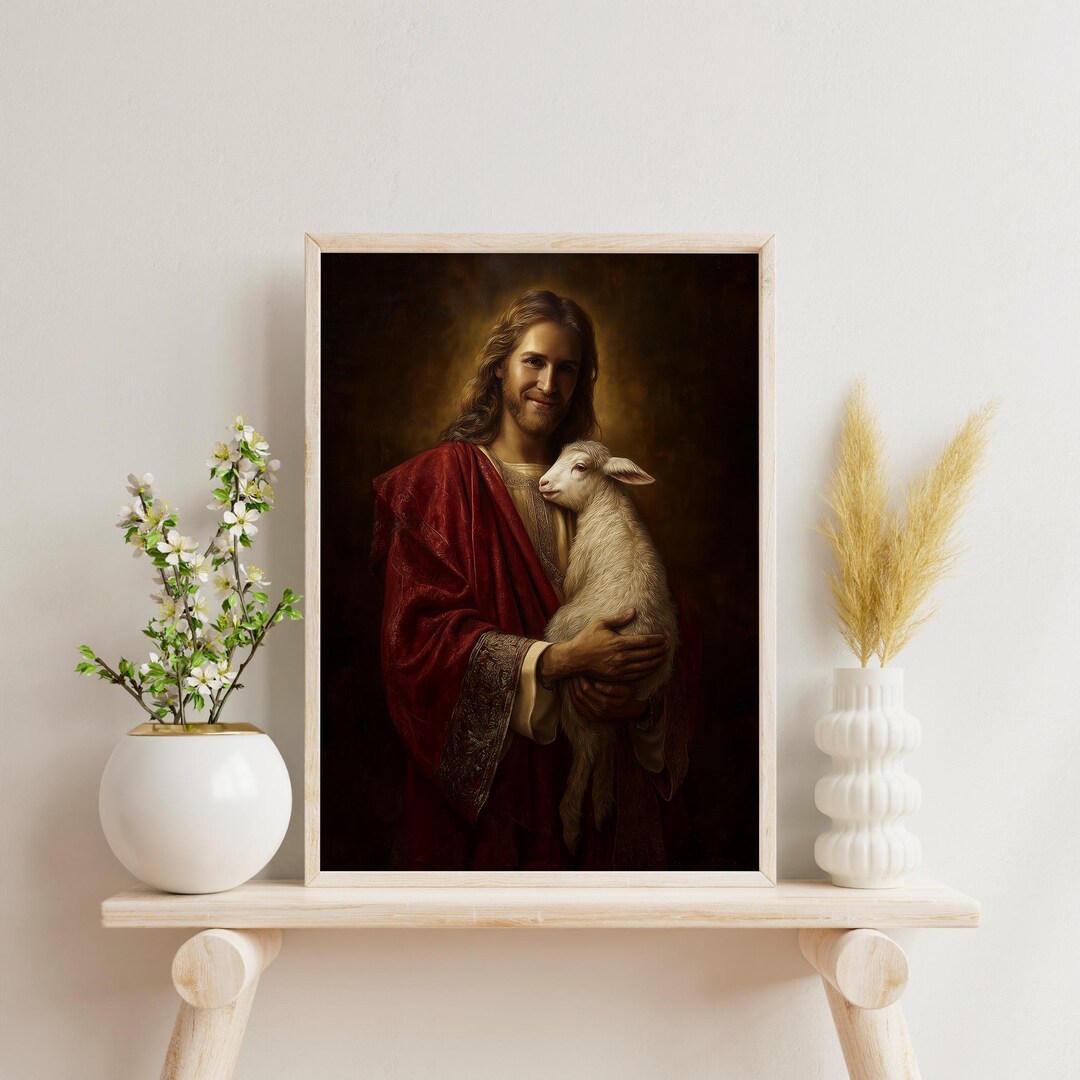 Jesus With Lamb Sacred Art Digital, Christ Holding Lamb Art to Print at ...