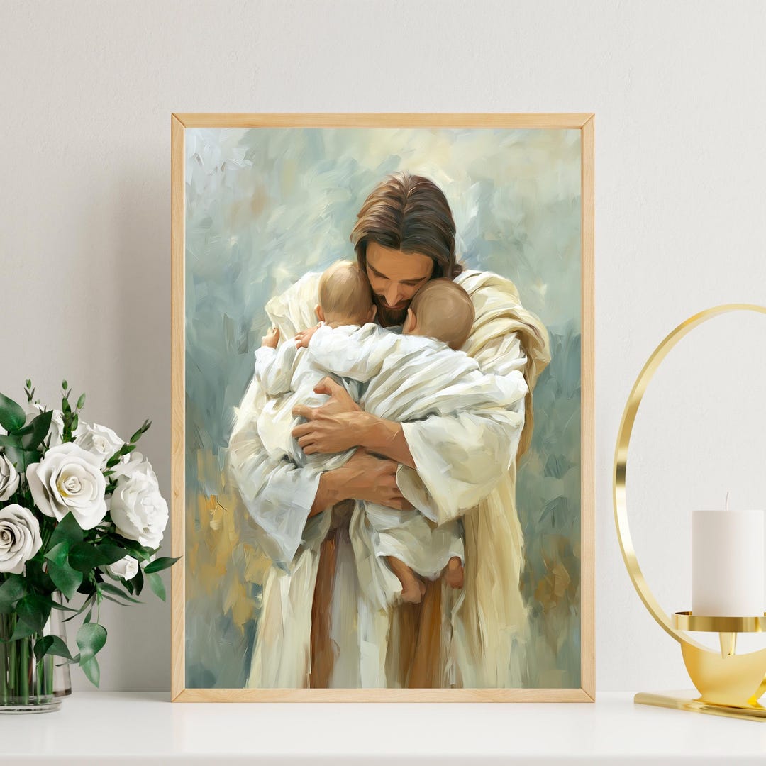 Jesus Hugging Twin Babies Digital Donwload, Christ Holding Two Babies ...