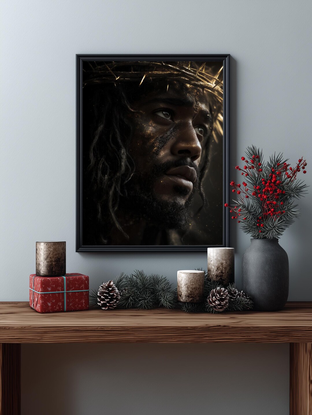 Portrait of Black Jesus, Crown of Thorns Art, Afro Savior Print ...