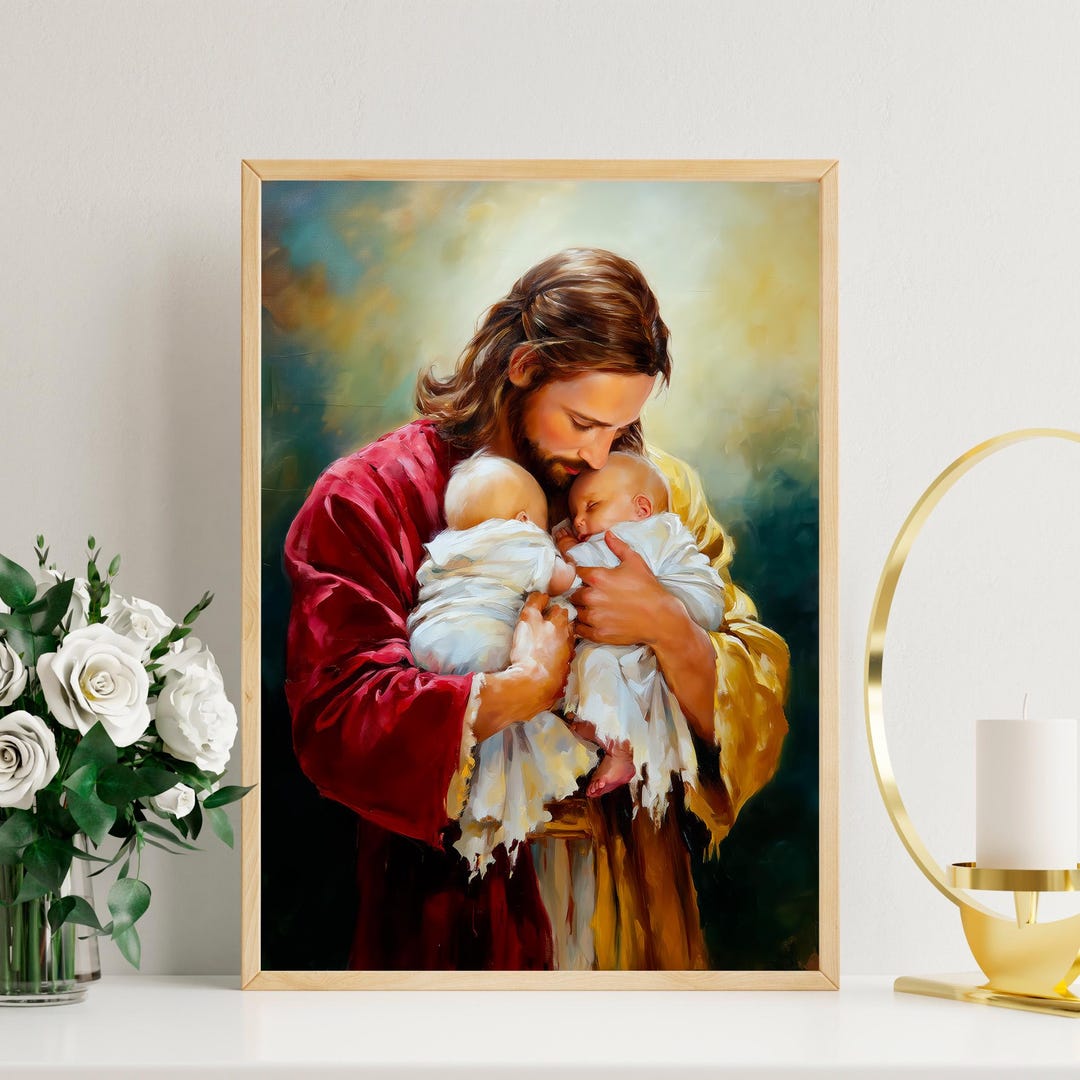 Jesus With Twin Babies Walll Art Digital, Jesus Loving Print at Home ...