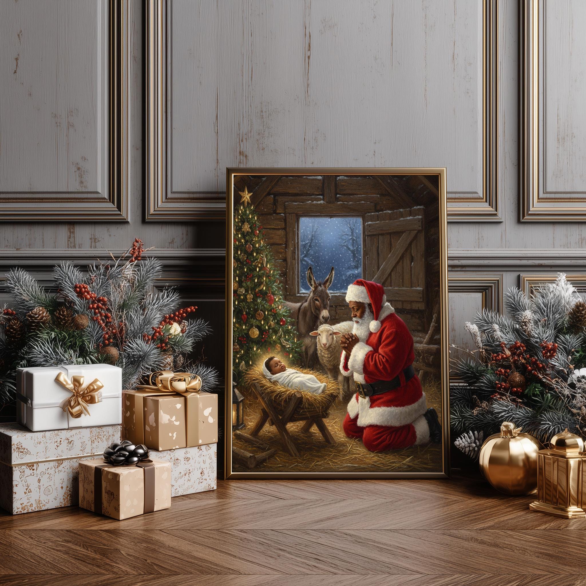 Black Santa Praying to Black Jesus – African American Nativity Digital ...