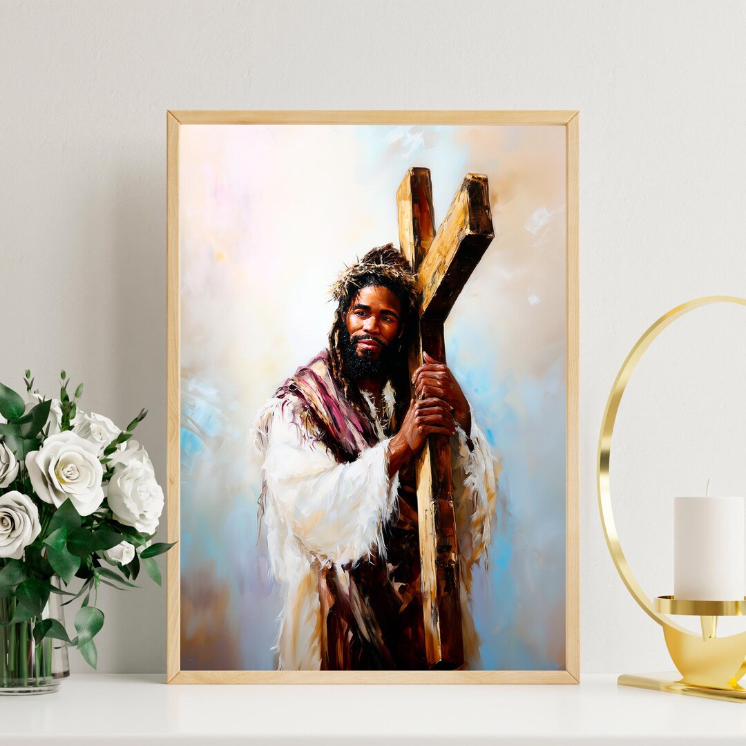 Portrait of Black Jesus Digital Art, African Jesus Christ Print at Home ...