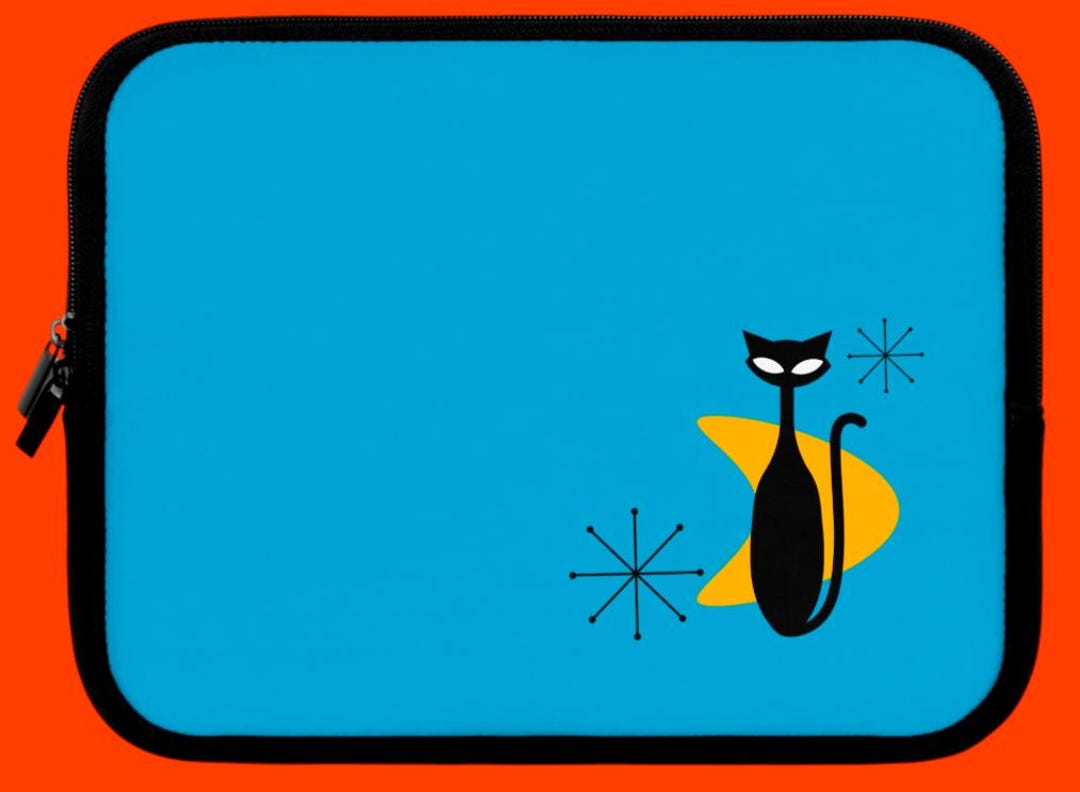 Mid Century Cat Laptop Sleeve, Retro Feline Computer Case, Vintage ...