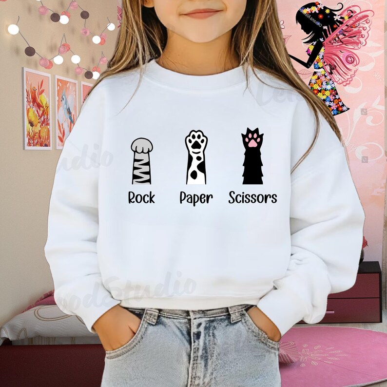 Funny Cat Paw Kids Shirt, Rock Paper Scissors Shirt, Cat Kids ...